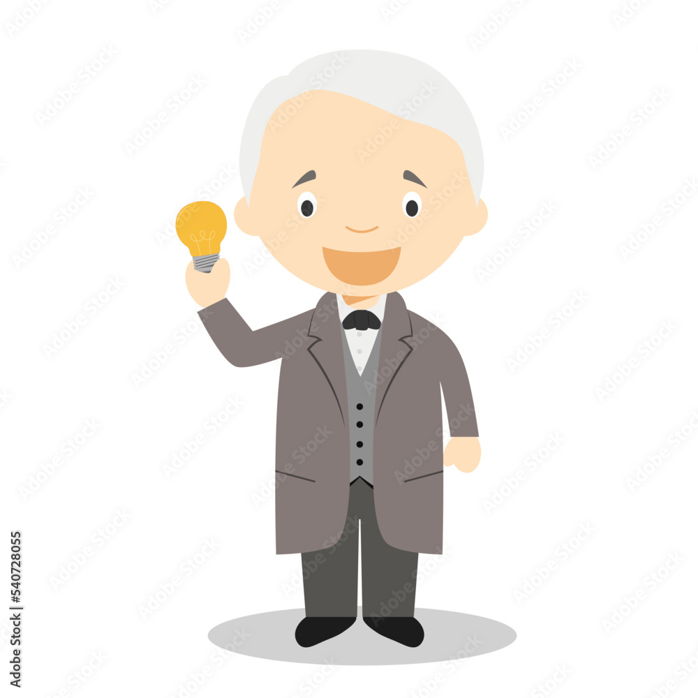 Thomas Alva Edison cartoon character. Vector Illustration. Kids History ...