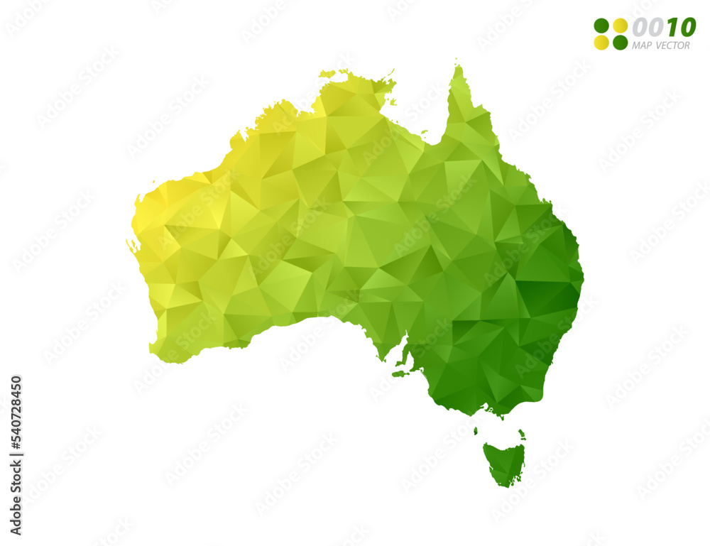 Vector Australia map green and yellow polygon triangle mosaic with ...