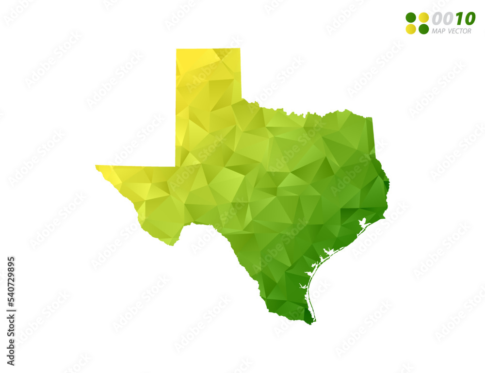 Vector Texas map green and yellow polygon triangle mosaic with white ...