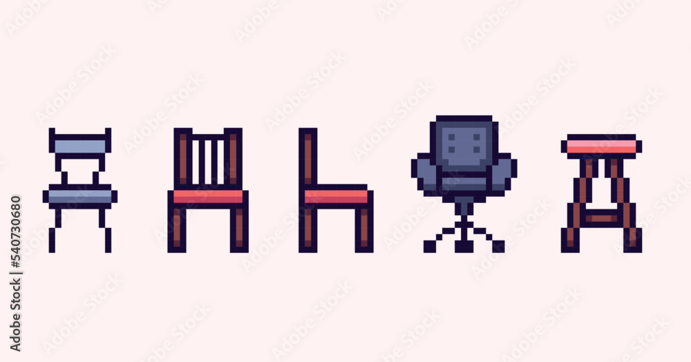 Chair, stool pixel art set. Dinning, cabinet furniture collection ...