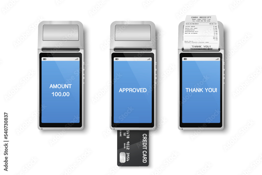 Vector 3d Realistic Silver Wi-Fi Payment Machine, Credit Card, Receipt ...