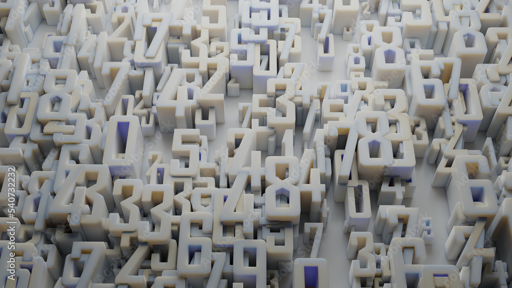 Random numbers in random sizes extruded from a white surface Stock ...