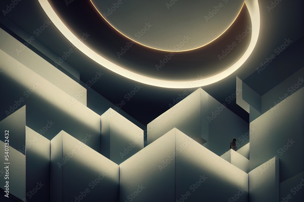 Abstract architectural neon background. Isometric architecture ...