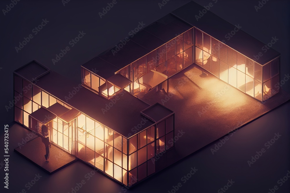 Abstract architectural neon background. Isometric architecture ...