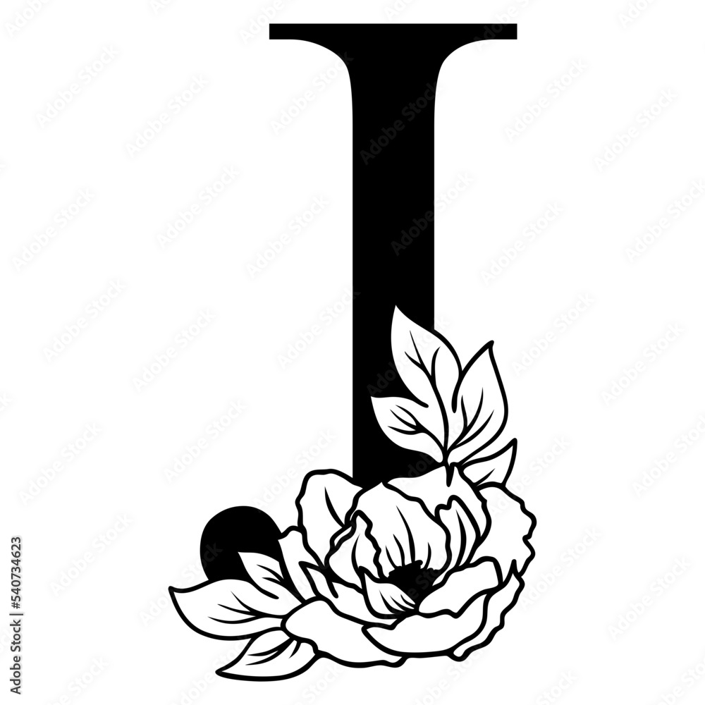 Floral letter J svg, Initial letter J with flower, Monogram alphabet ...
