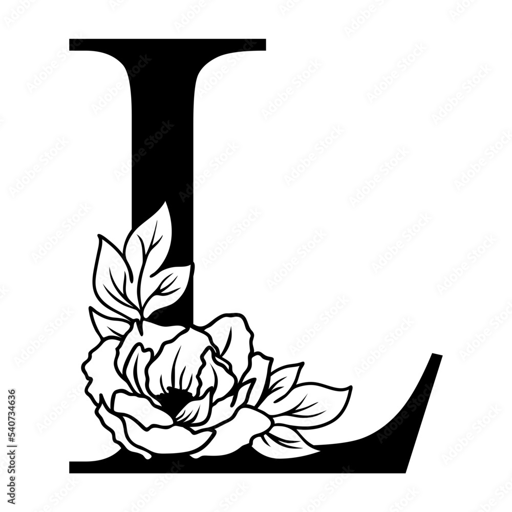 Floral letter L svg, Initial letter L with flower, Monogram alphabet ...
