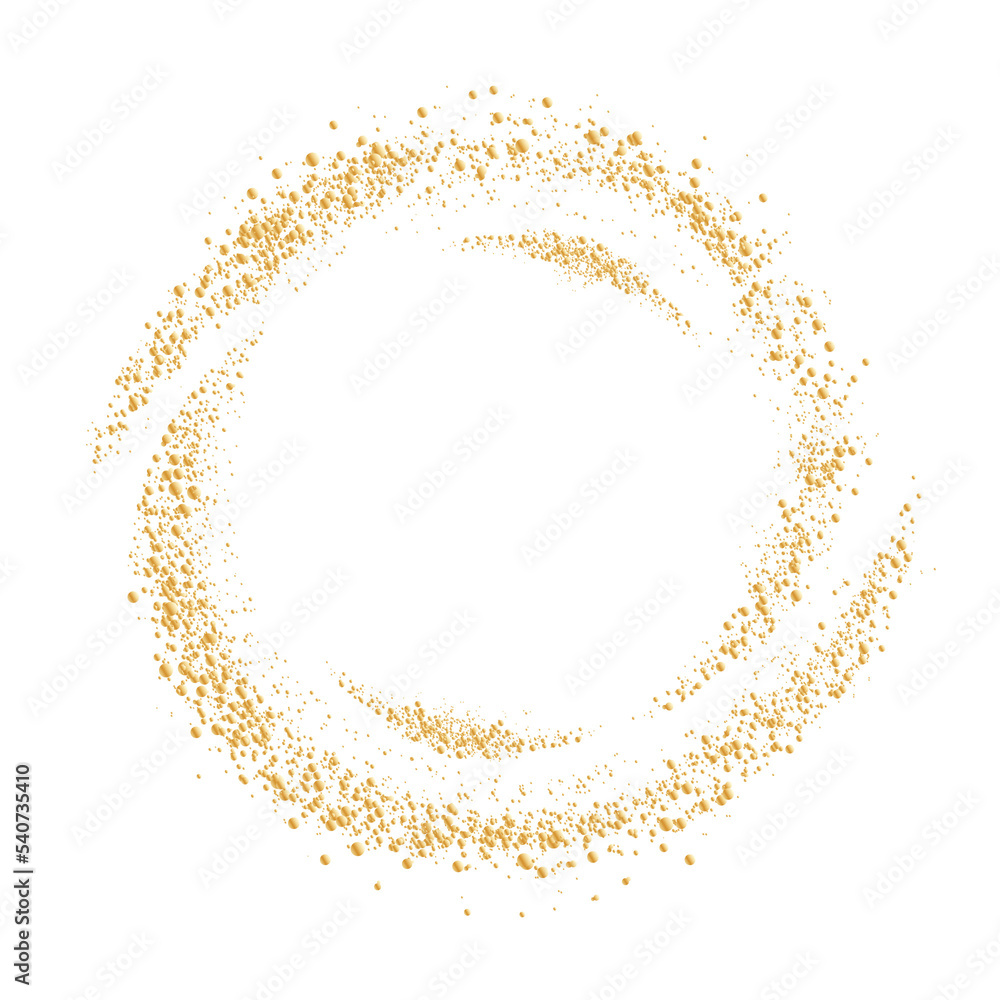 Golden dust dots circle frame on transparent background. Abstract ...
