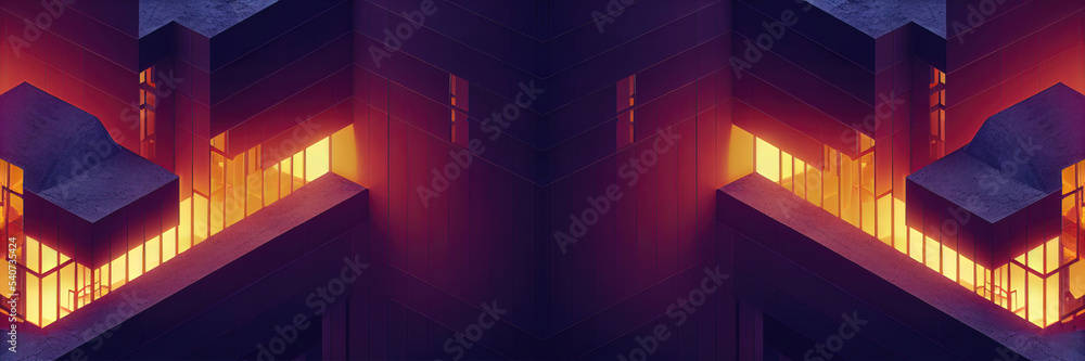 Abstract architectural neon background. Isometric architecture ...