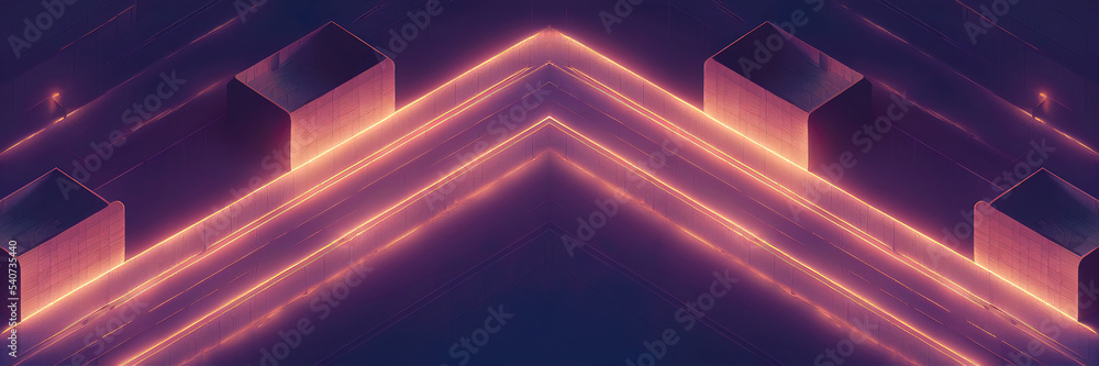 Abstract architectural neon background. Isometric architecture ...