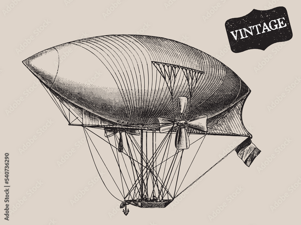 Vintage Transportation. Passenger Aircraft. Balloon, Dirigible or ...