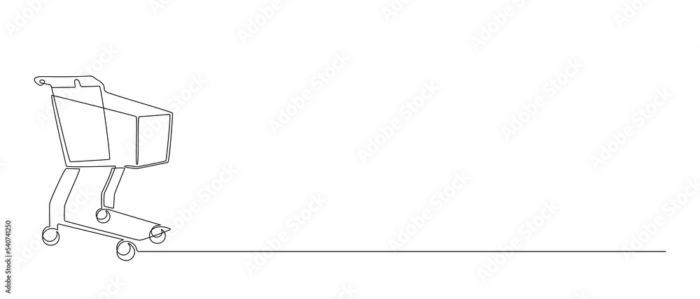 One continuous line drawing of shopping cart. Online shop purchase and ...
