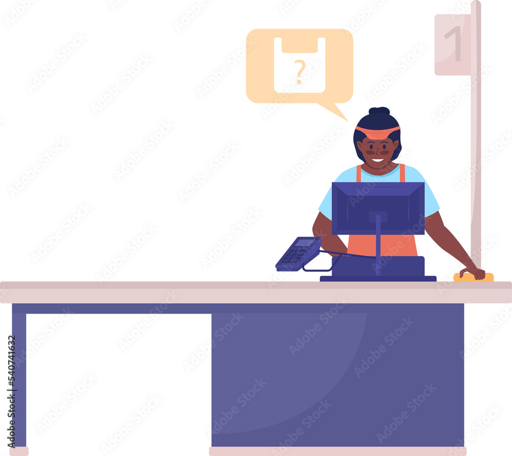 Cashier offer packet semi flat color raster character. Standing figure ...