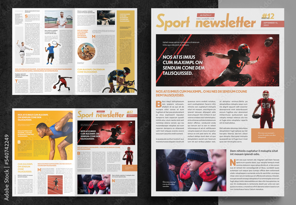 Sport Newsletter Layout with Orange and Yellow Accents Stock Template ...