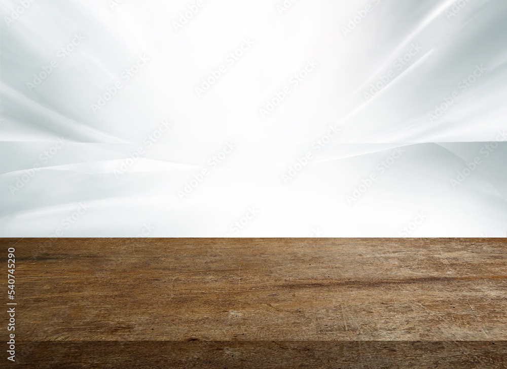 Wood table top and blur with gray gradient background. For montage ...