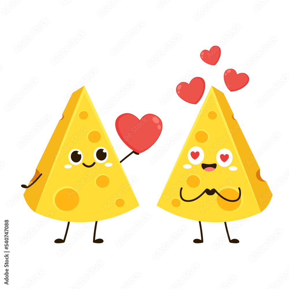 Cute happy cheese character. Funny food emoticon in flat style. Dairy ...