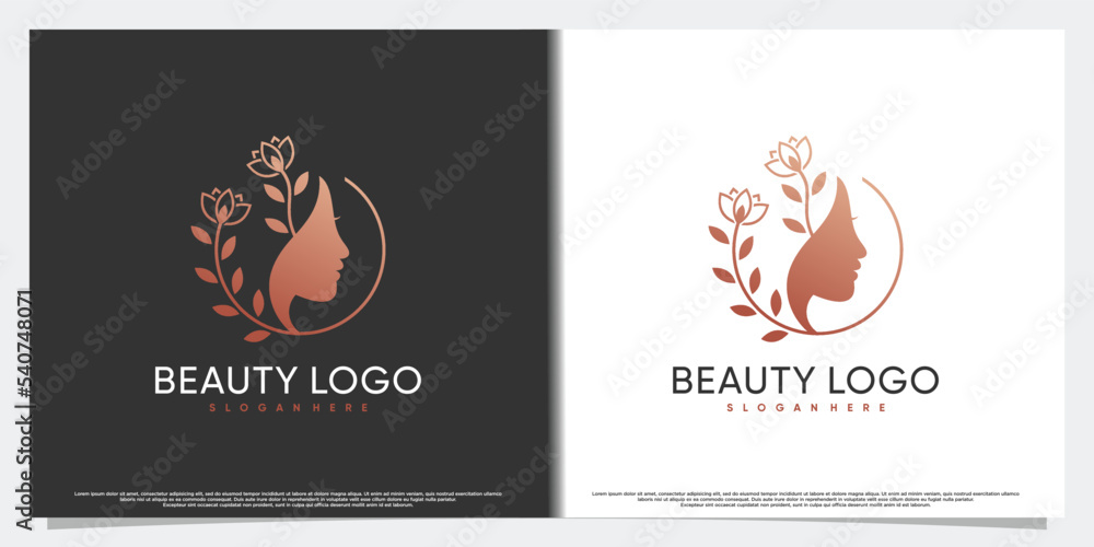 beauty logo design collection with women face and creative element ...