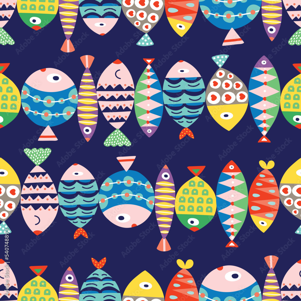 Cute colorful fish. Kids background. Sea motif. Can be used in textile ...