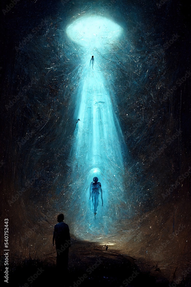 Sci Fi Scene With Alien Abduction Man Being Abducted By Alien Space