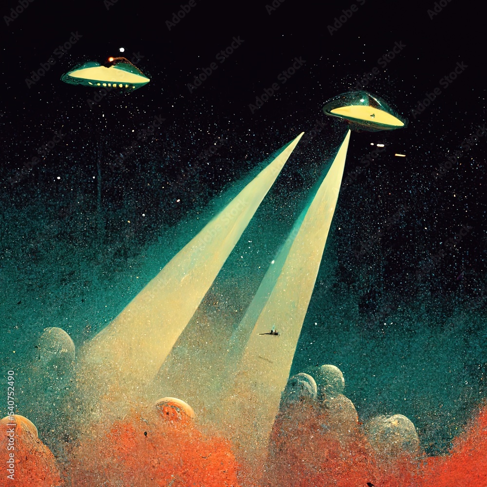 Sci fi scene with alien abduction. Man being abducted by alien space ...