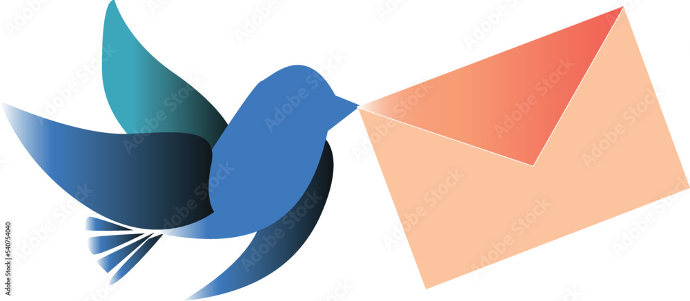 bird carrying a letter. Bird postman flying with envelope. Vector ...
