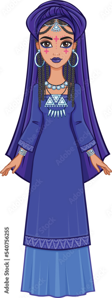 Beautiful Arab princess in ancient clothes and a turban. Full growth ...