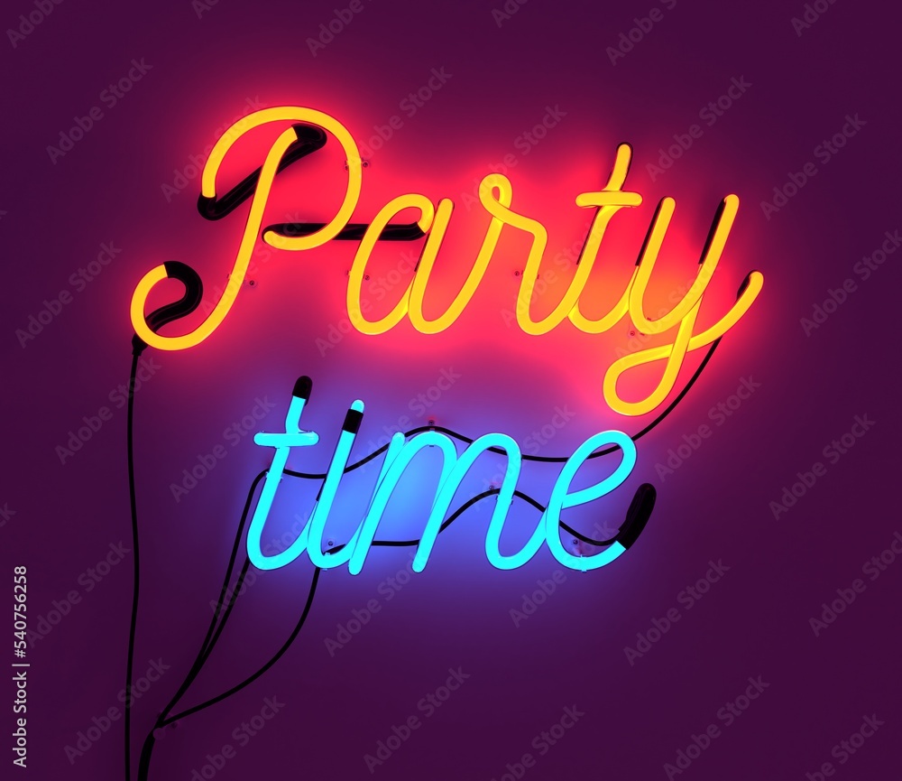 Neon sign, party time, mock-up with centered text, 3d rendering. Stock ...