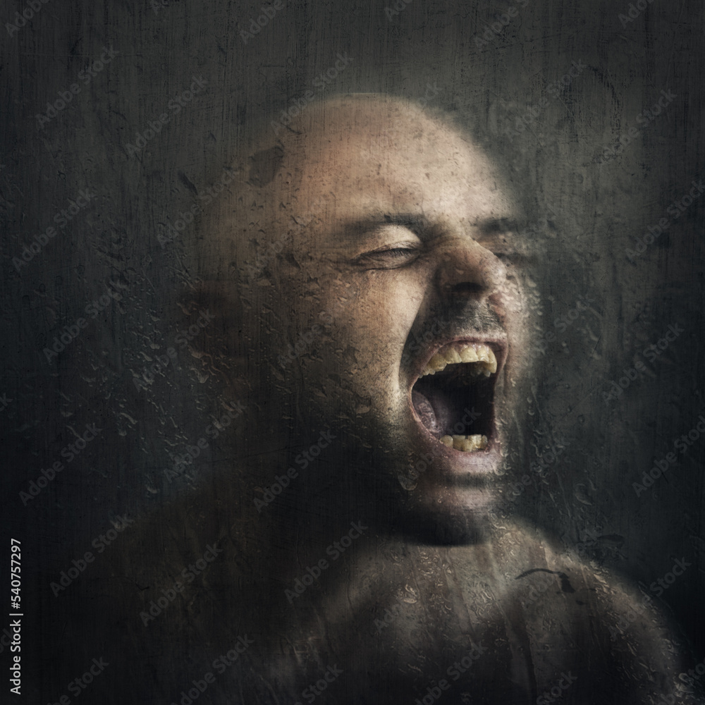 portrait of a man with face screaming Stock Photo | Adobe Stock