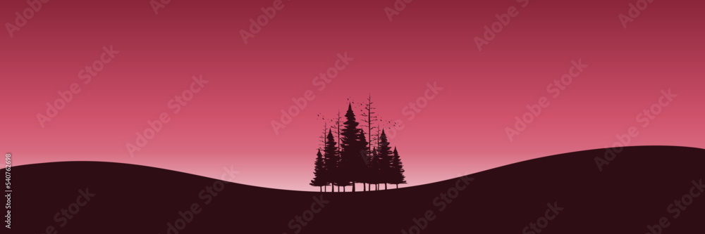 pine tree silhouette in sunset landscape vector illustrattion good for ...