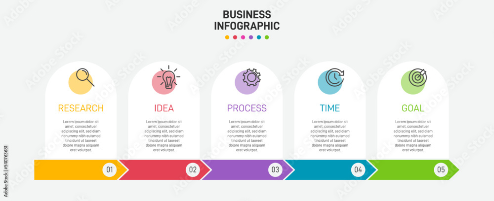 Vertical infographic design with icons and 5 options or steps. Thin ...
