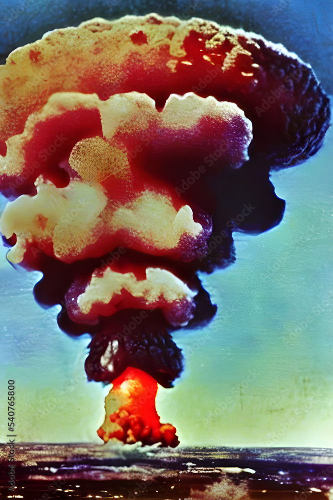 an old autochrome photograph of an atomic bomb explosion with mushroom ...
