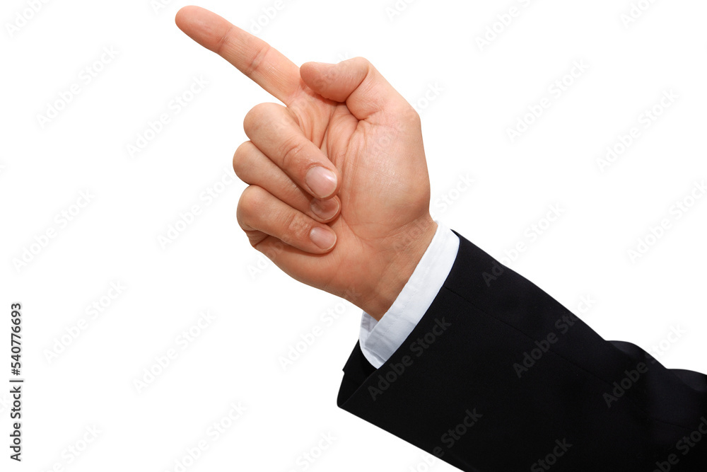 Gesture series: hand symbolically points upwards with the index finger ...