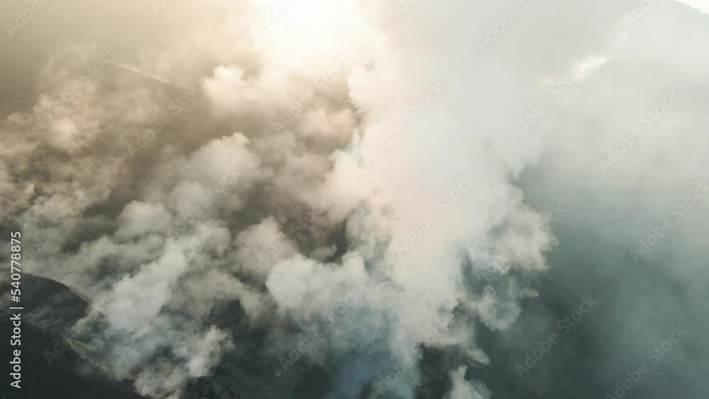 Volcanic eruption on the peninsula. Flowing lava and craters. An ...