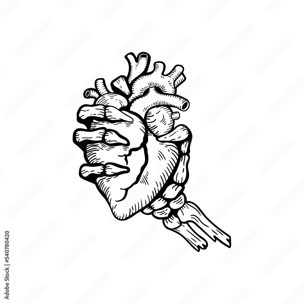 retro style skeleton hand holding a heart Stock Vector | Adobe Stock retro style skeleton hand holding a heart Stock Vector | Adobe Stock