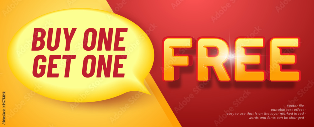 Realistic banner buy one get one free with editable 3d text style Stock ...
