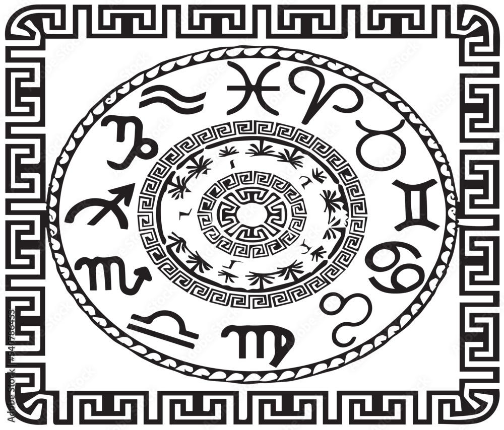 Signs square texture. Symbols. Frame pattern isolated mandala. Signs ...