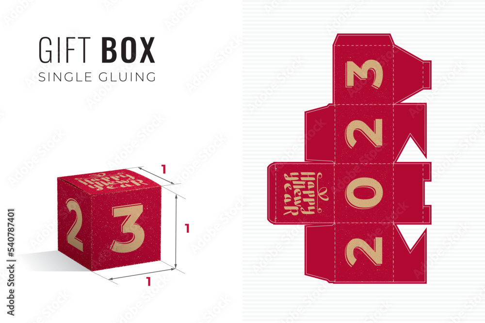 Happy New Year 2023 Gift Box Cube Die Cut Template with 3D Preview ...