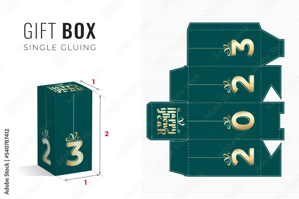 Happy New Year 2023 Gift Box Double Height Die Cut Template with 3D ...