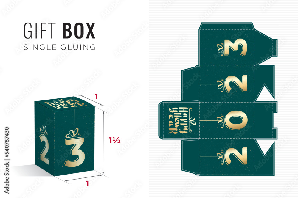 Happy New Year 2023 Gift Box One and Half Height Die Cut Template with ...