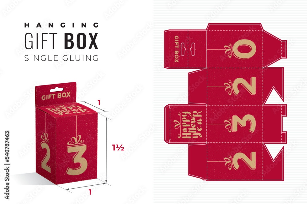 Happy New Year 2023 Hanging Gift Box Die Cut One and Half Height ...