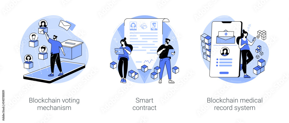 Blockchain technology applications isolated cartoon vector ...