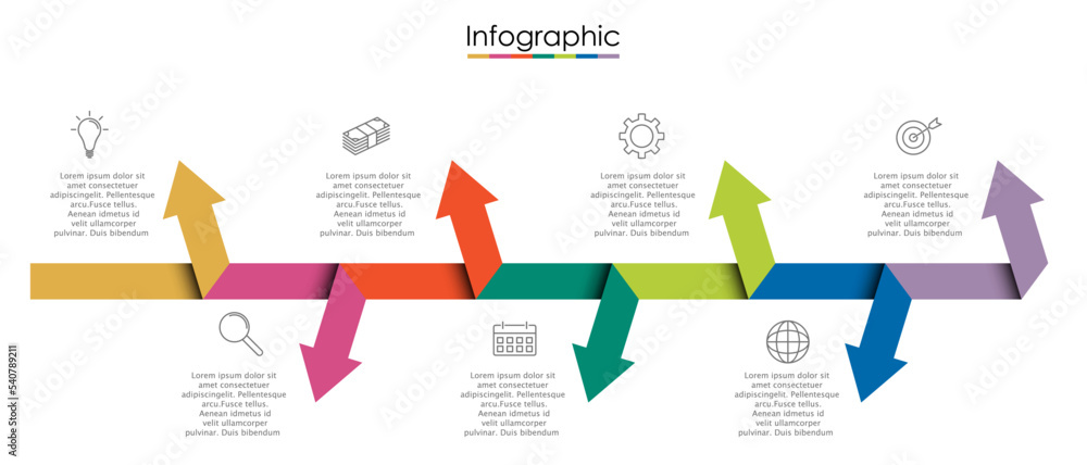 Vector infographic template with seven steps or options. Illustration ...