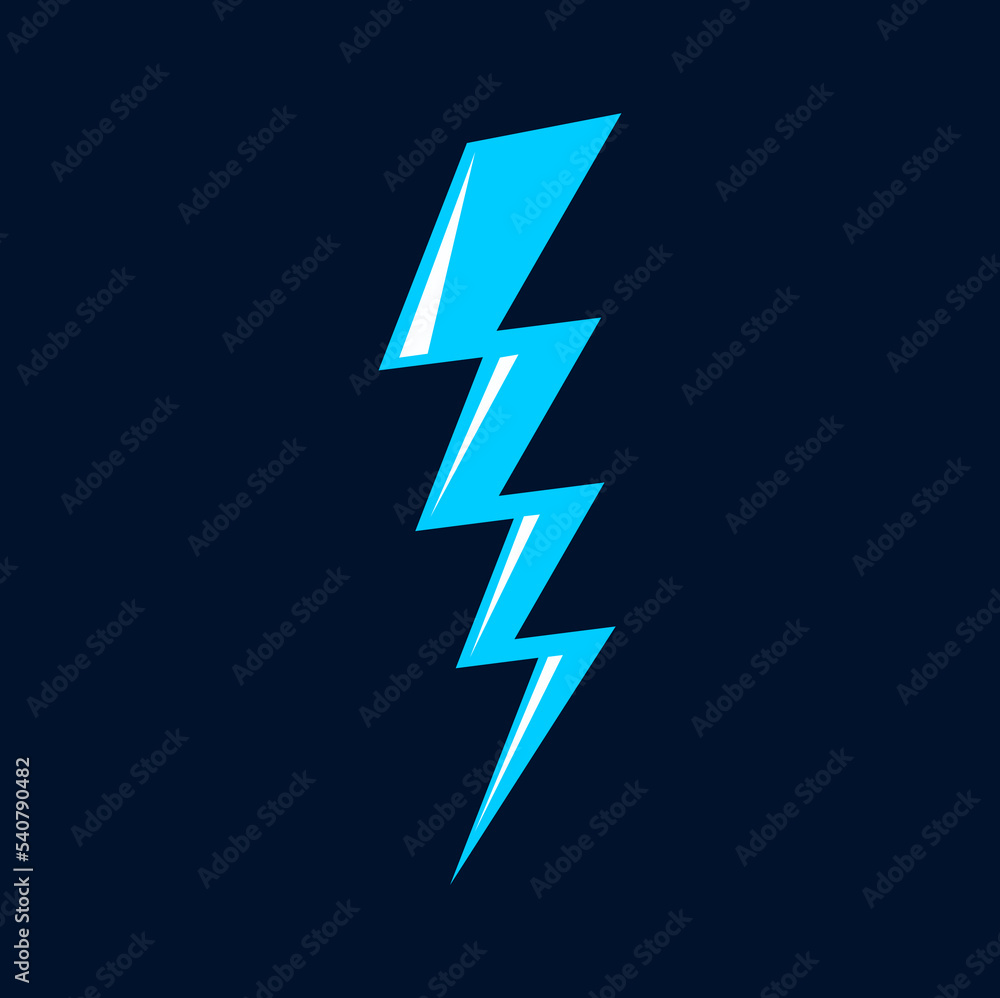 Magical power or storm weather lightning strike. Vector cartoon blue ...
