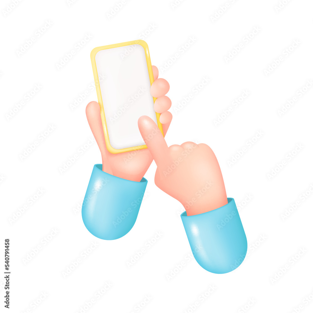 3D Hands Holding Gold Smartphone Isolated on White Background. Cartoon ...