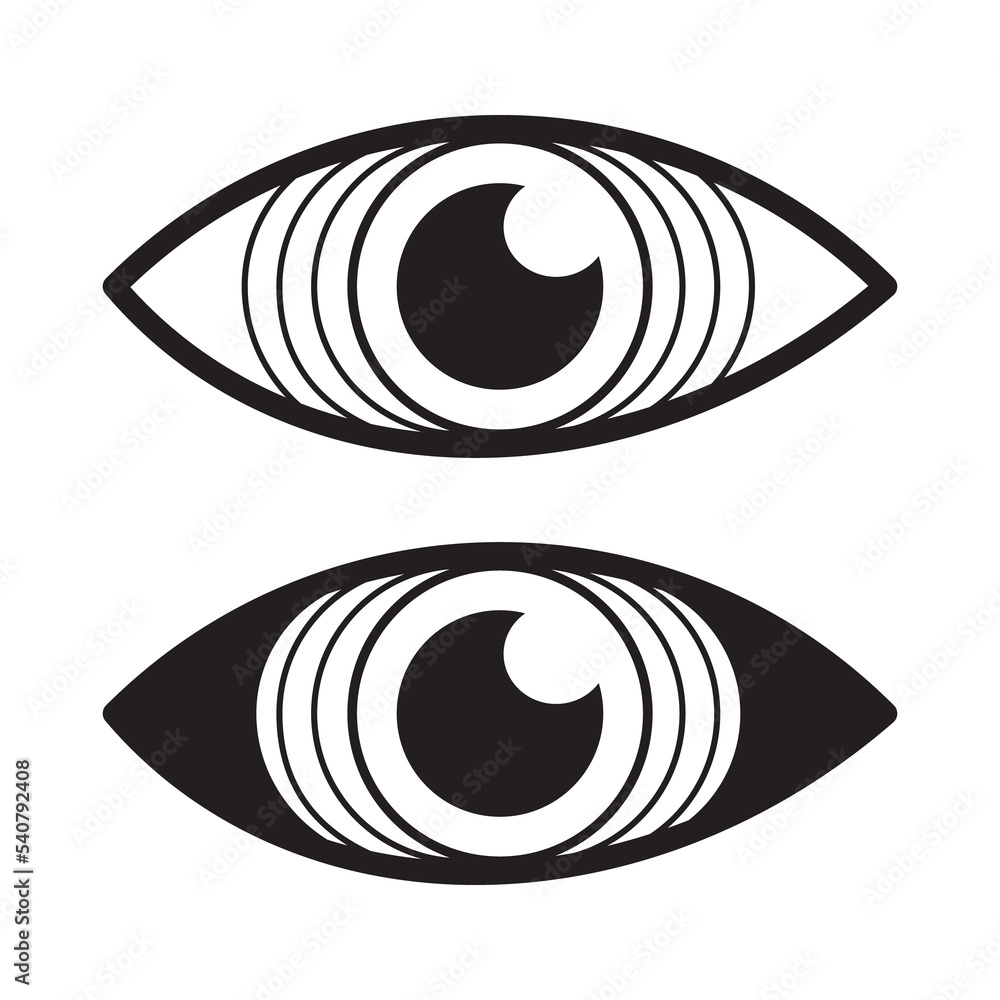 Eyes logo or icon in black and white. Vector flat design in two ...