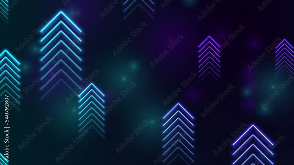 Bright blue violet abstract neon arrows tech background. Seamless looping futuristic motion ...