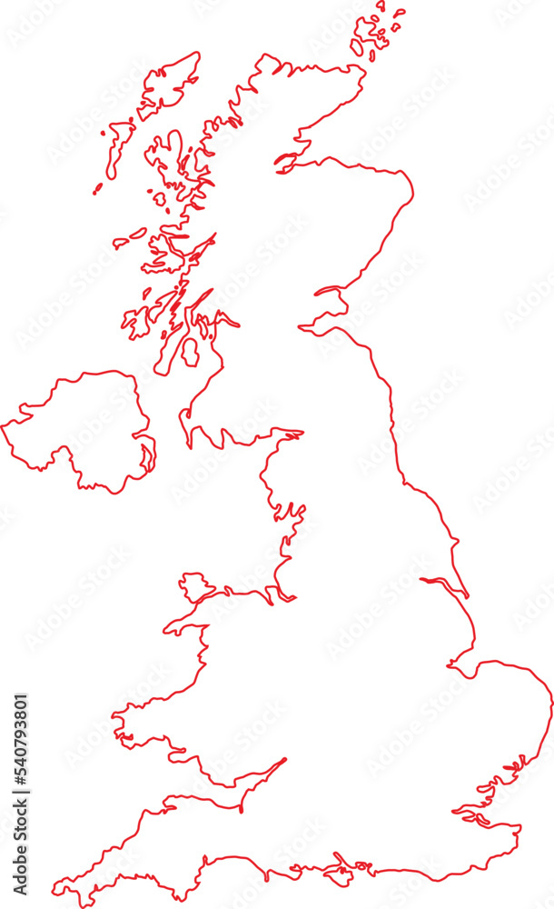vector illustration of red colored outline map of UK Stock Vector ...