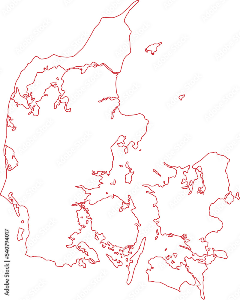 vector illustration of red colored outline map of Denmark Stock Vector ...