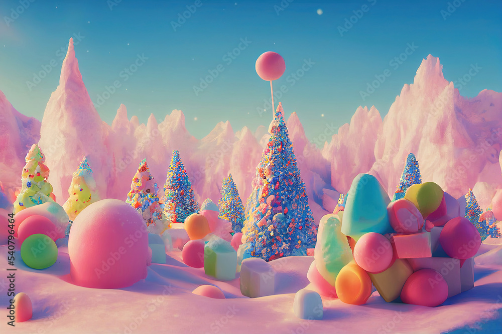 Colorful Pastel Candy Winter Landscape As Fantasy Background Stock