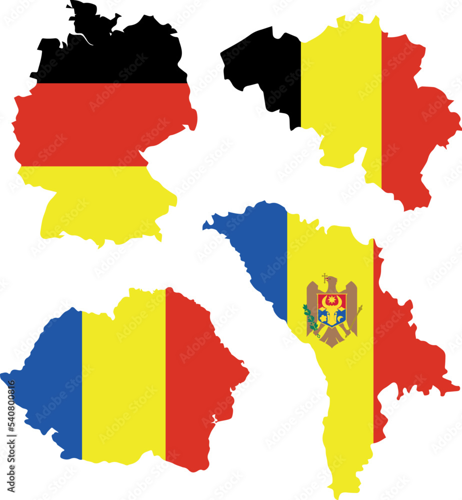 Set of maps of different countries and flags, vector graphics Stock ...