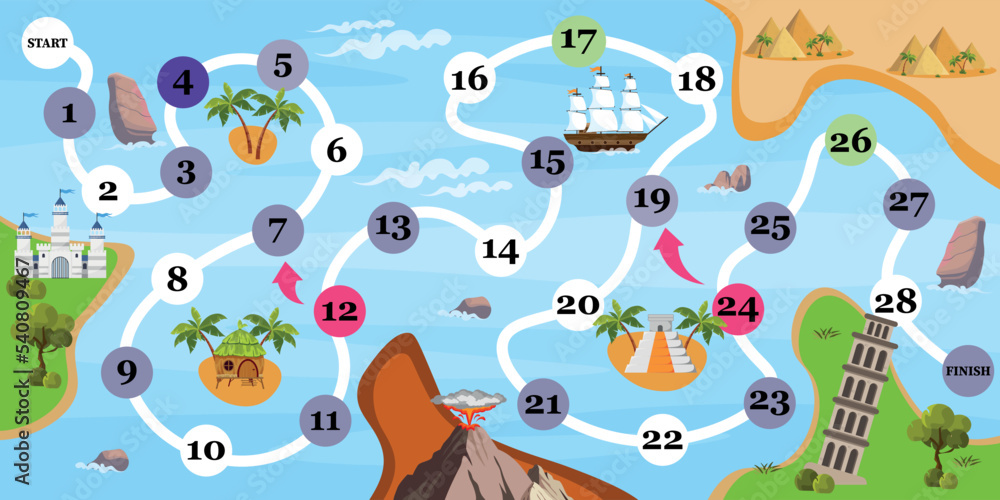 Vector illustration of an interesting board game. Cartoon dice game for ...